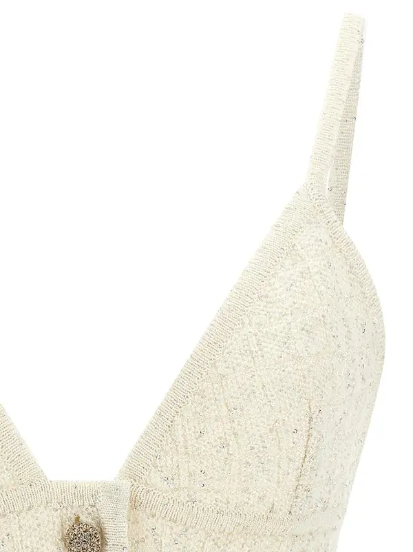 Alessandra Rich Sequin Crop Top - White