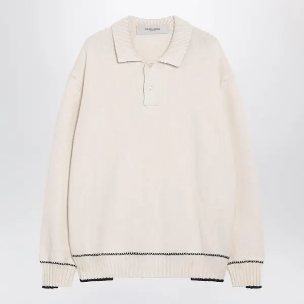 GOLDEN GOOSE Polo Rindley With Logo Print In Cotton Blend, Heritage - White