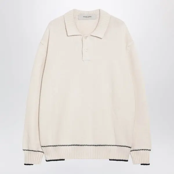 GOLDEN GOOSE Polo Rindley With Logo Print In Cotton Blend, Heritage - White
