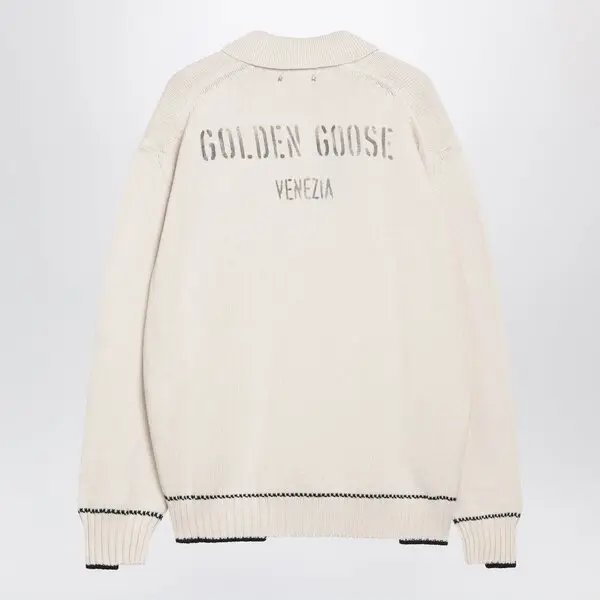 GOLDEN GOOSE Polo Rindley With Logo Print In Cotton Blend, Heritage - White