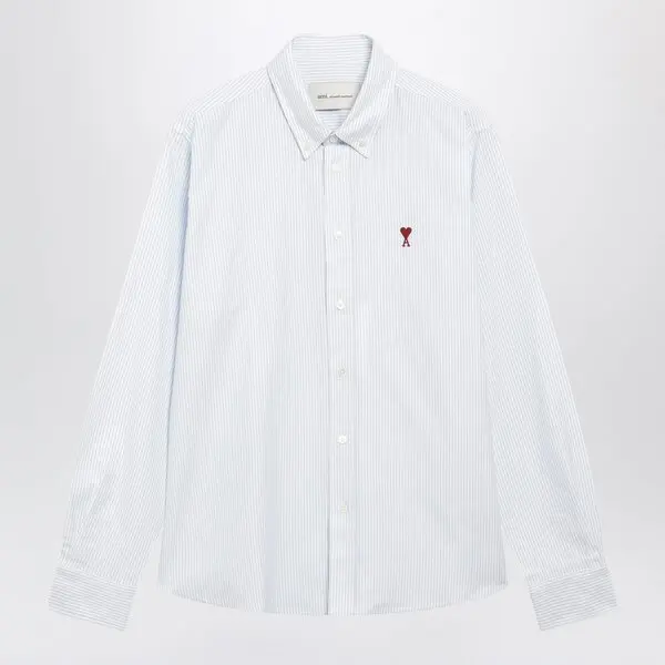 AMI Paris Light And White Striped De Coeur Shirt - Blue