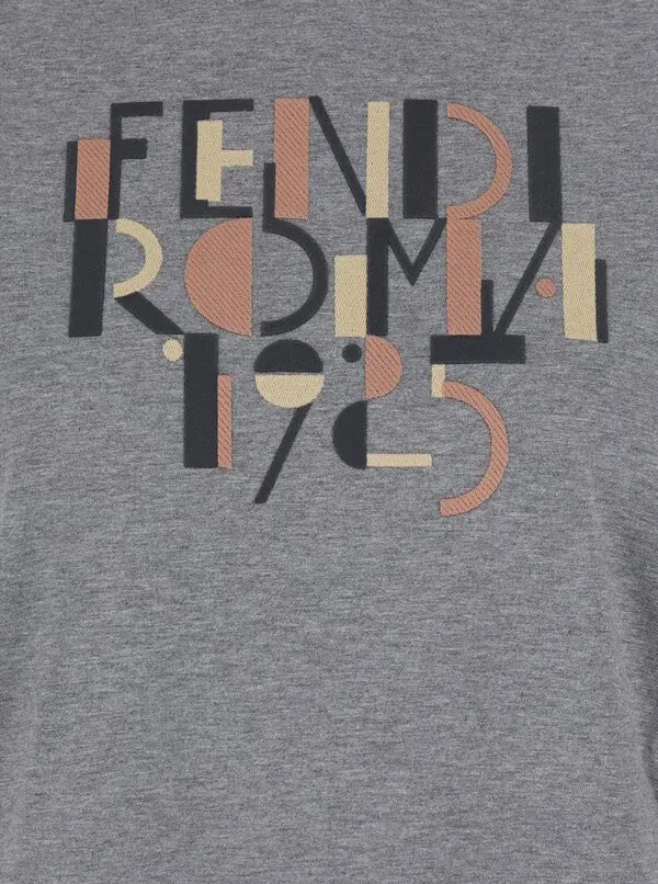 Fendi Grey Crewneck T-shirt With Logo Detail On The Front In Cotton - Gray