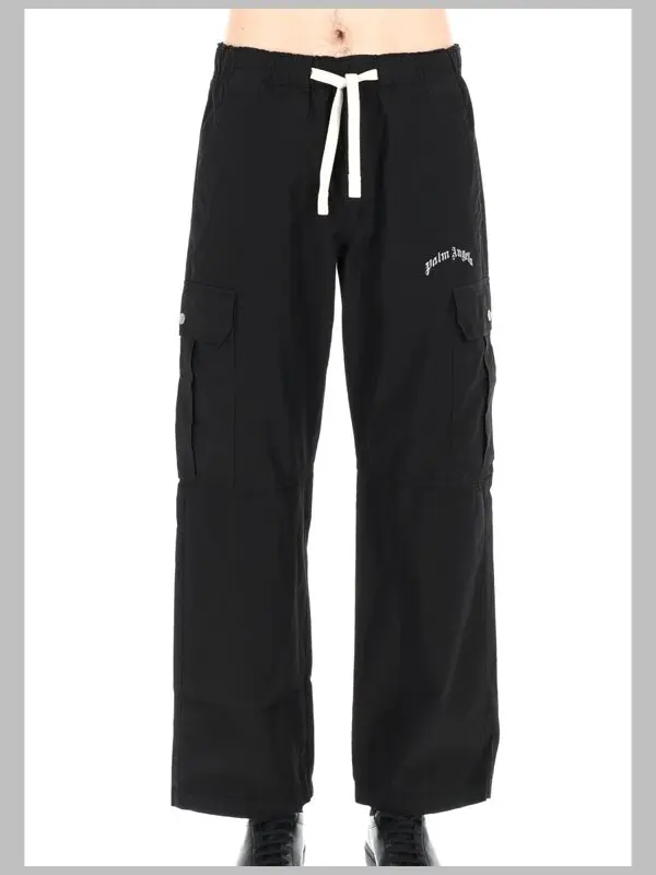 Palm Angels Curved Logo Cargo Trousers - Black