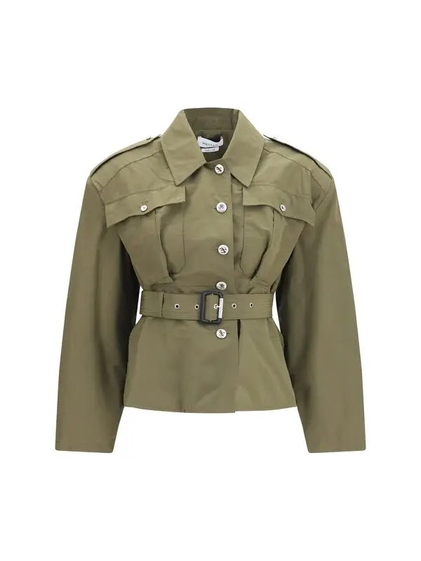 Alexander McQueen Cropped Belted High-neck Jacket - Green