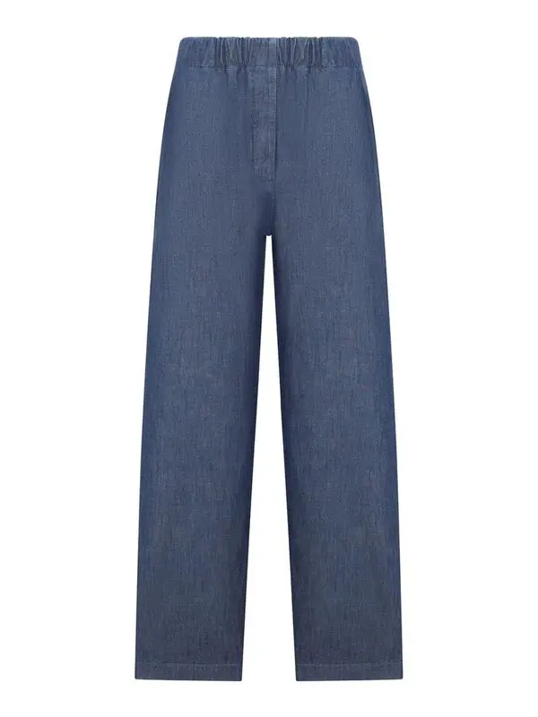 JIL SANDER Wide Leg Trousers In Lightweight Cotton Chambray - Blue