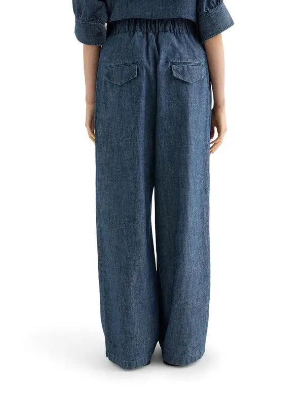 JIL SANDER Wide Leg Trousers In Lightweight Cotton Chambray - Blue