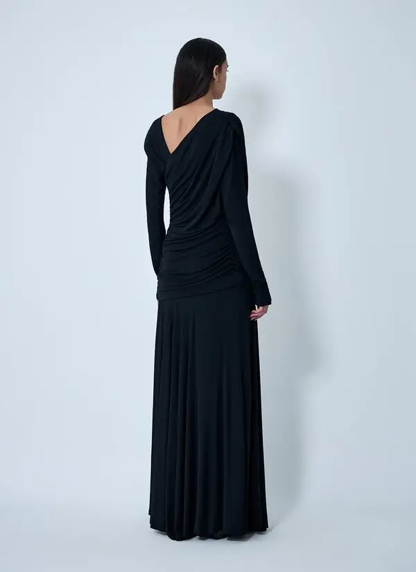 GANNI Ruched Maxi Dress - Black
