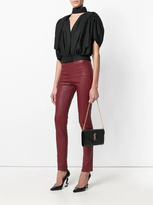 Saint Laurent Classic Cassandre Chain Wallet In Grain De Poudre Leather - Black