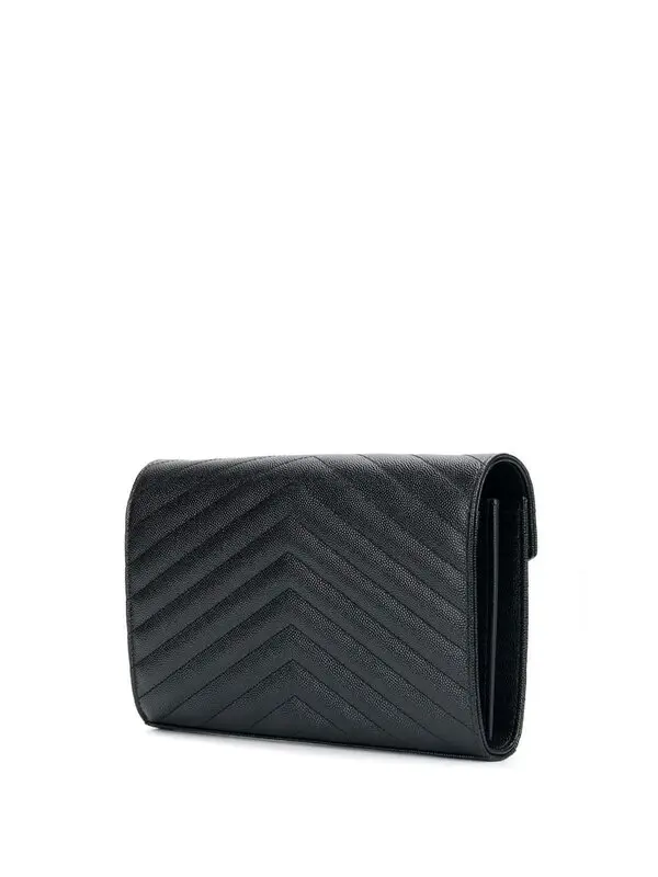 Saint Laurent Classic Cassandre Chain Wallet In Grain De Poudre Leather - Black