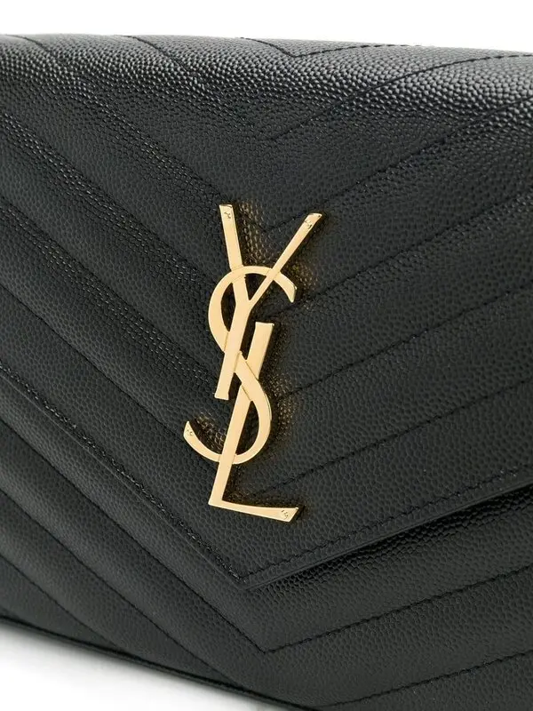 Saint Laurent Classic Cassandre Chain Wallet In Grain De Poudre Leather - Black