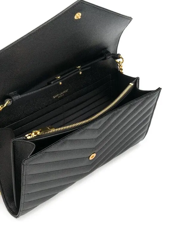 Saint Laurent Classic Cassandre Chain Wallet In Grain De Poudre Leather - Black