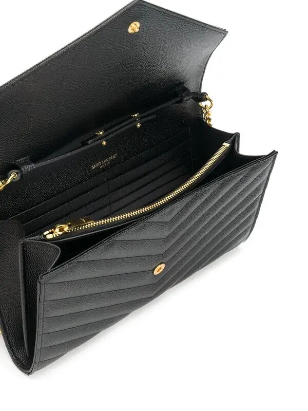 Saint Laurent Classic Cassandre Chain Wallet In Grain De Poudre Leather - Black