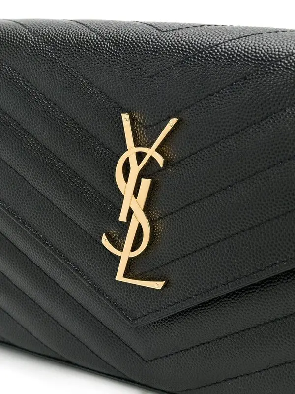 Saint Laurent Classic Cassandre Chain Wallet In Grain De Poudre Leather - Black