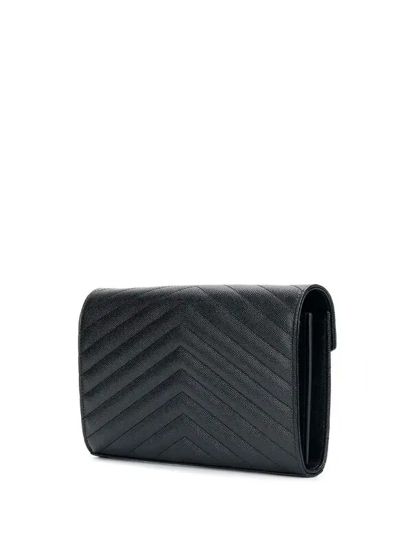 Saint Laurent Classic Cassandre Chain Wallet In Grain De Poudre Leather - Black