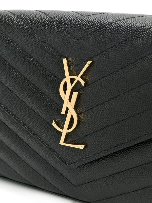 Saint Laurent Classic Cassandre Chain Wallet In Grain De Poudre Leather - Black