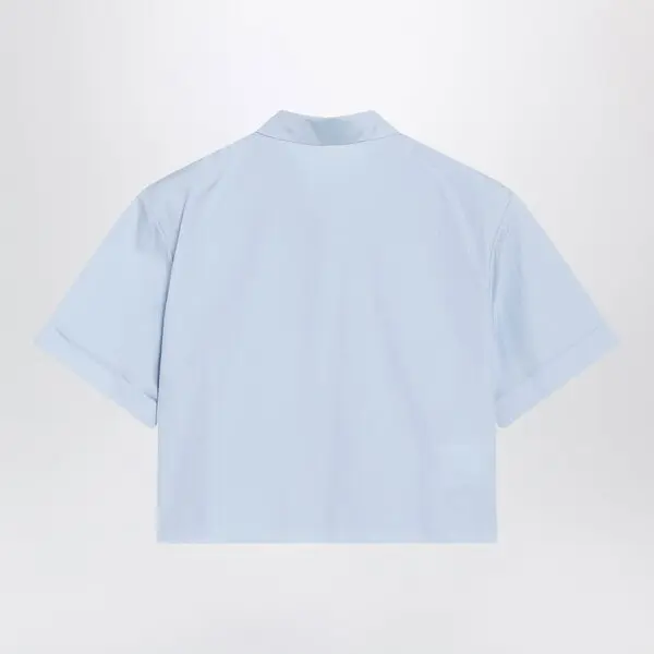 Miu Miu Light Cropped Poplin Shirt With Ruffles