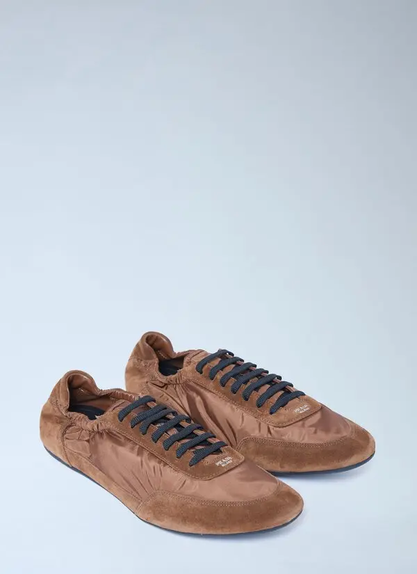 Prada Collapse Re-nylon And Suede Sneakers - Brown