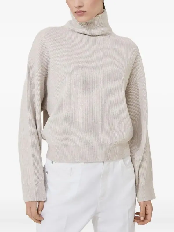 Brunello Cucinelli Cashmere Blend English Ribbed Turtleneck Sweater - Gray