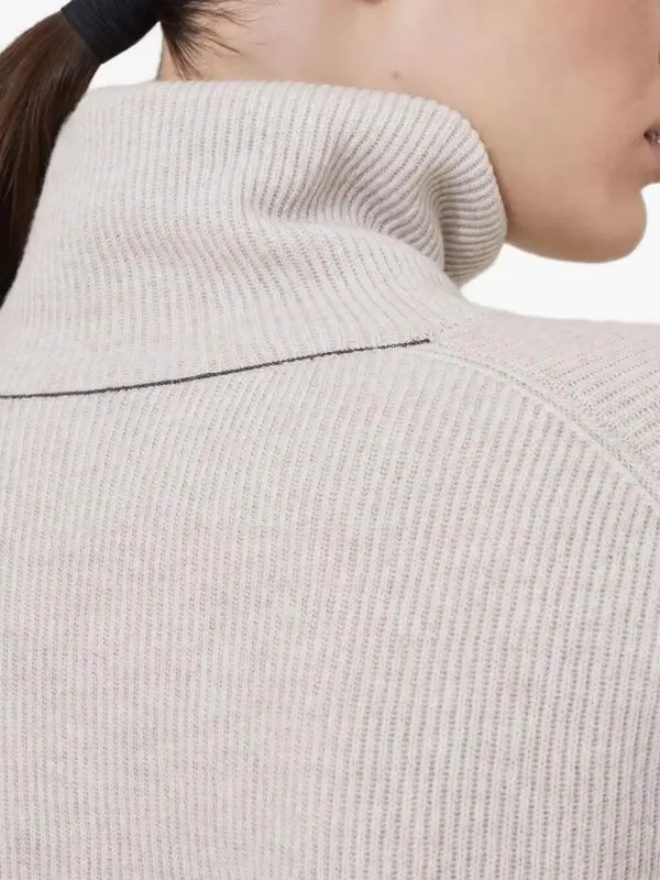 Brunello Cucinelli Cashmere Blend English Ribbed Turtleneck Sweater - Gray