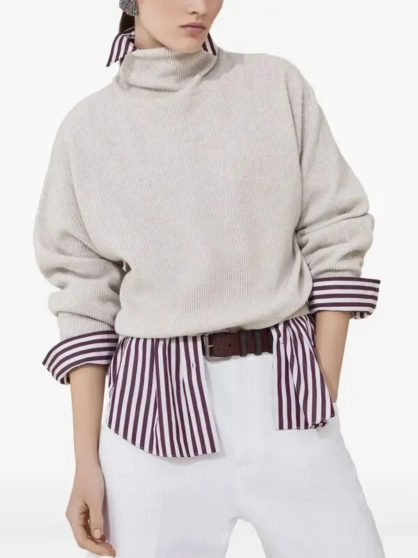 Brunello Cucinelli Cashmere Blend English Ribbed Turtleneck Sweater - Gray