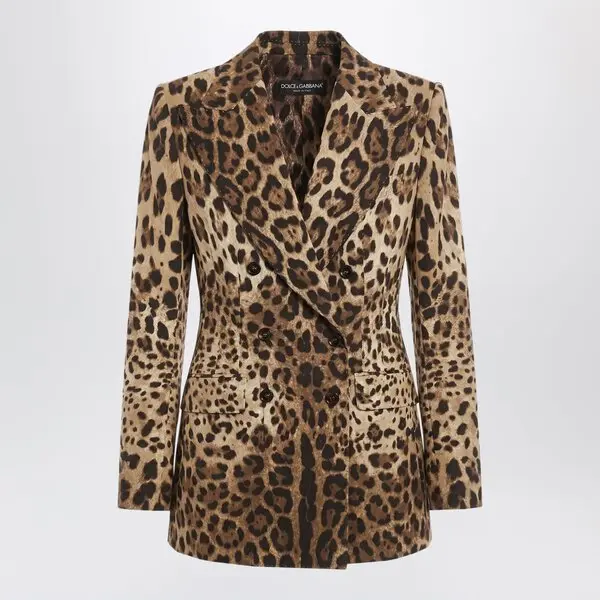 Dolce & Gabbana Leopard-print Double-breasted Wool Jacket - Brown