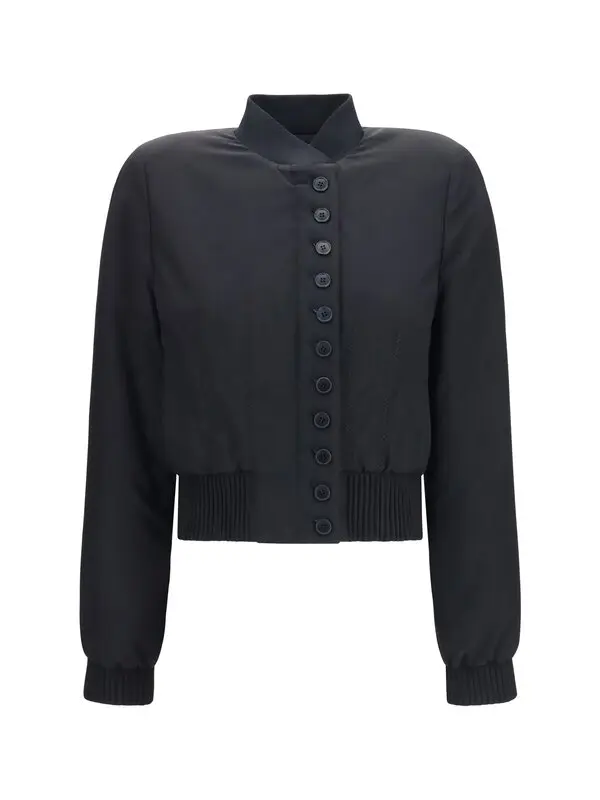 Alexander McQueen Visible Stitching Buttoned Bomber Jacket - Black