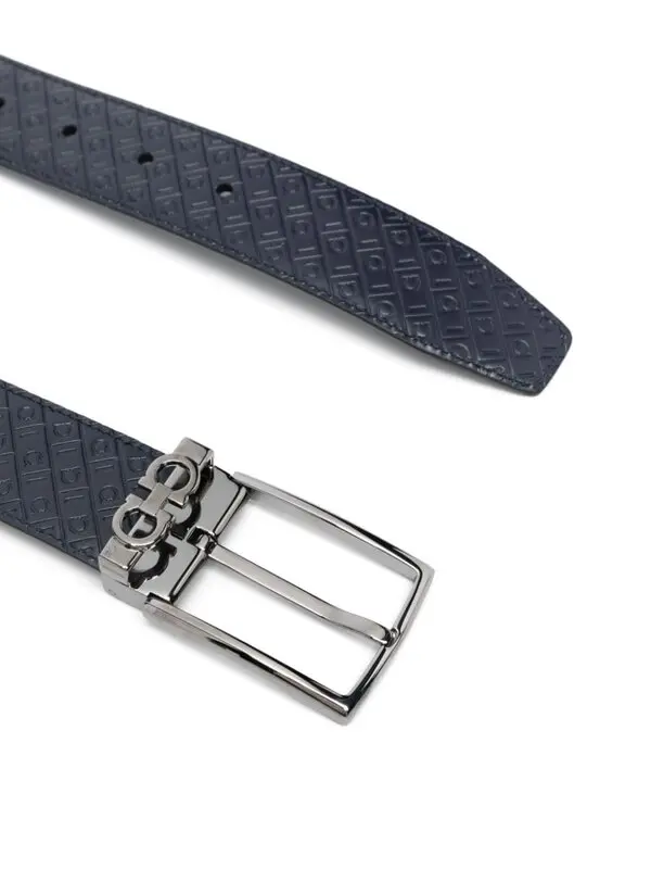 FERRAGAMO Double Gancini Logo-debossed Leather Belt