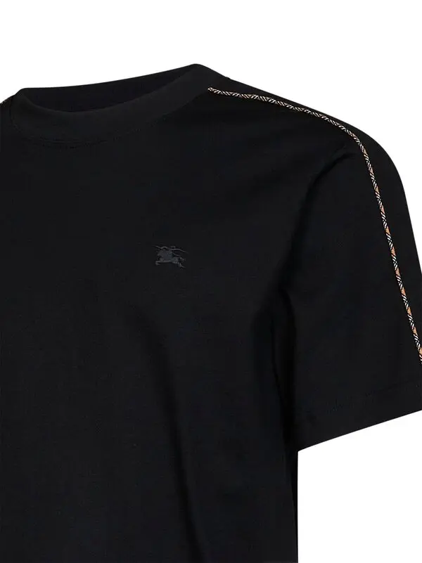 Burberry Black Cotton T-shirt With Check Trims - Multicolor