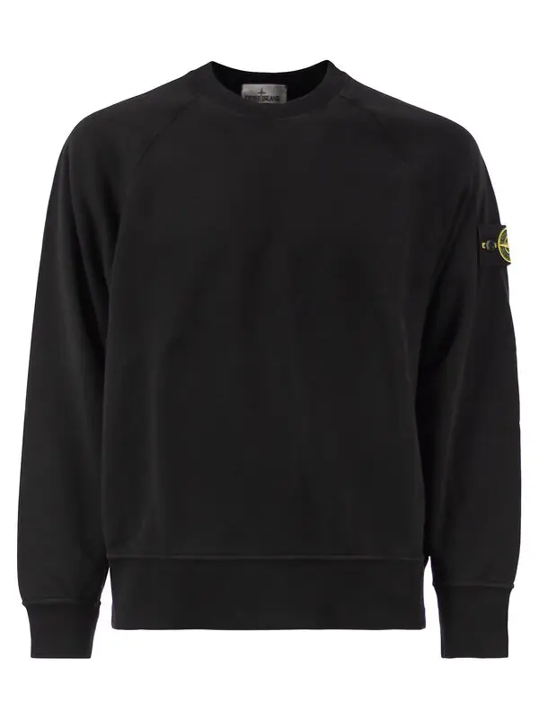Stone Island Cotton Crew Neck Sweatshirt With Compass Badge - Black