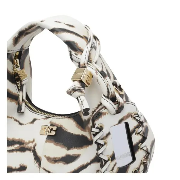 GANNI Mini Logo Zebra Hobo Bag