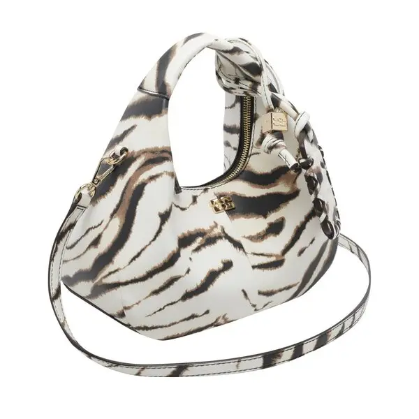 GANNI Mini Logo Zebra Hobo Bag