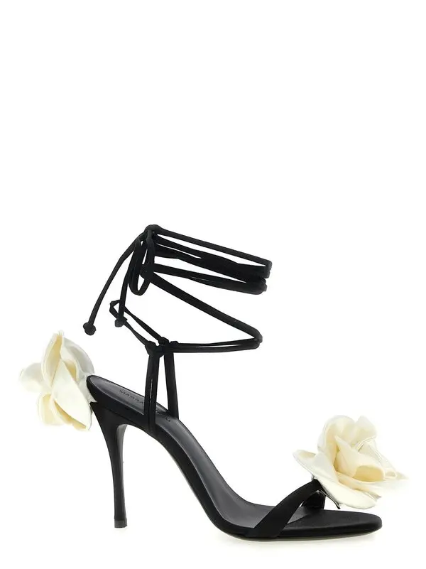 Magda Butrym Satin Sandals With 3d Floral Appliqués - Multicolor