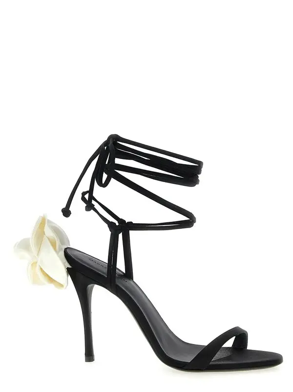 Magda Butrym Satin Sandals With 3d Floral Appliqués - Multicolor