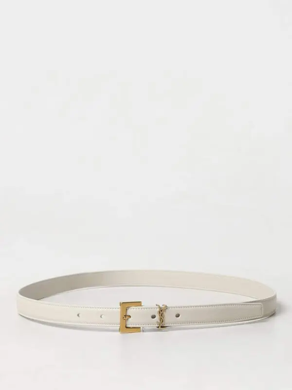 Saint Laurent Cassandre Leather Belt - Cream