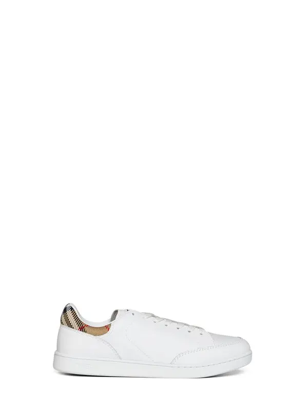 Burberry White Smooth Leather Set Sneakers With Check Insert