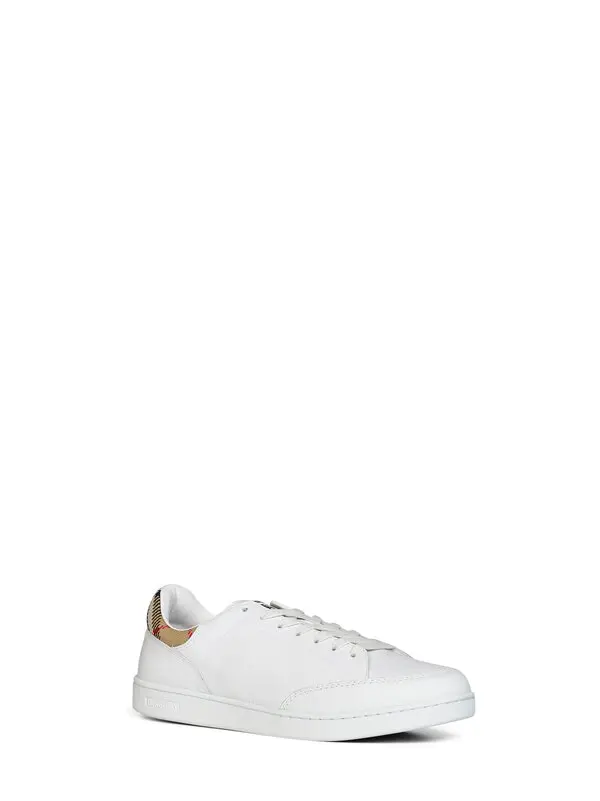Burberry White Smooth Leather Set Sneakers With Check Insert
