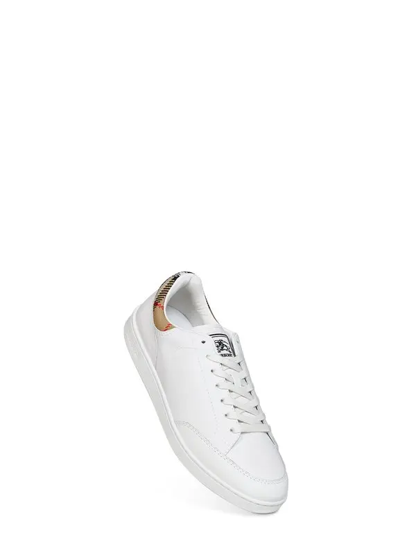 Burberry White Smooth Leather Set Sneakers With Check Insert