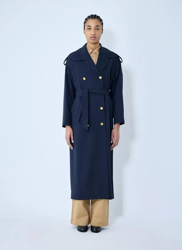 Max Mara Gabardine Wool Coat - Blue