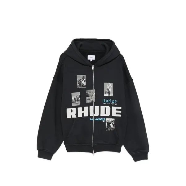 Rhude Logo Print Zip-up Hoodie - Black