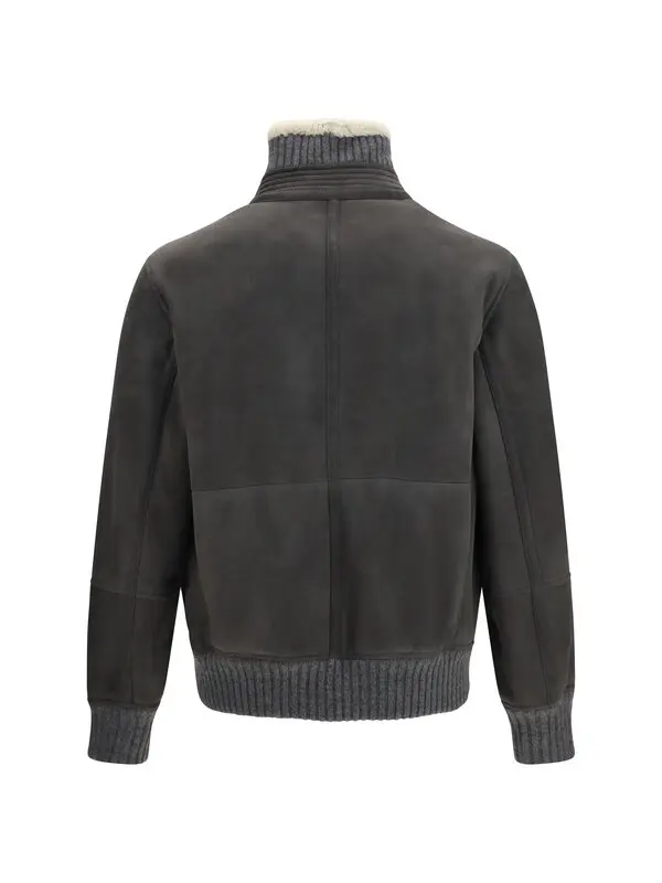 Brunello Cucinelli Shearling Jacket With Zip And High Neck - Gray