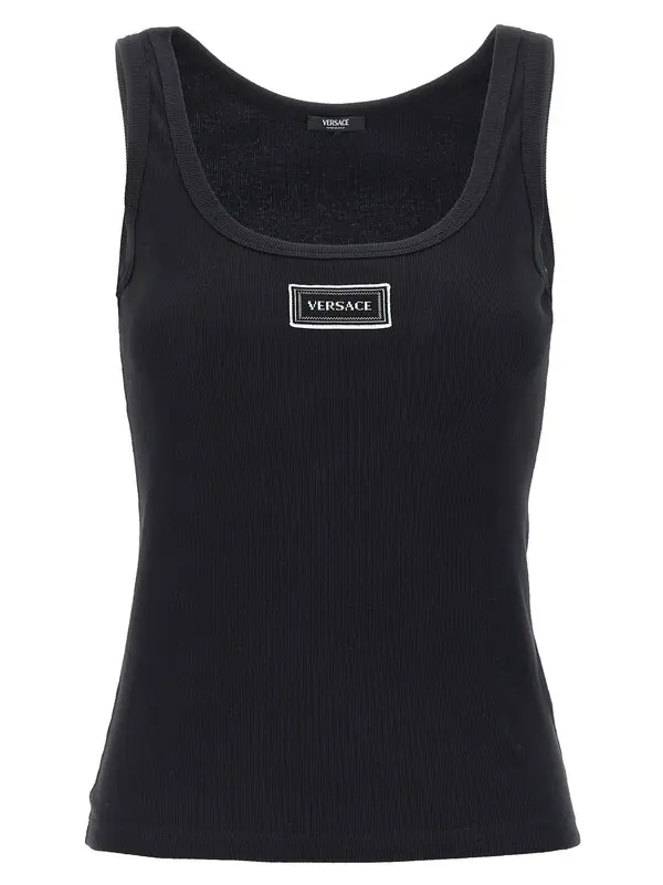 Versace 90s Vintage Logo Tank Top - Black