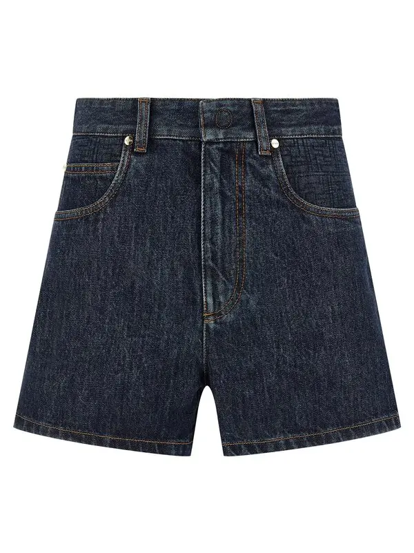 Fendi Ff Padded Denim Shorts - Blue