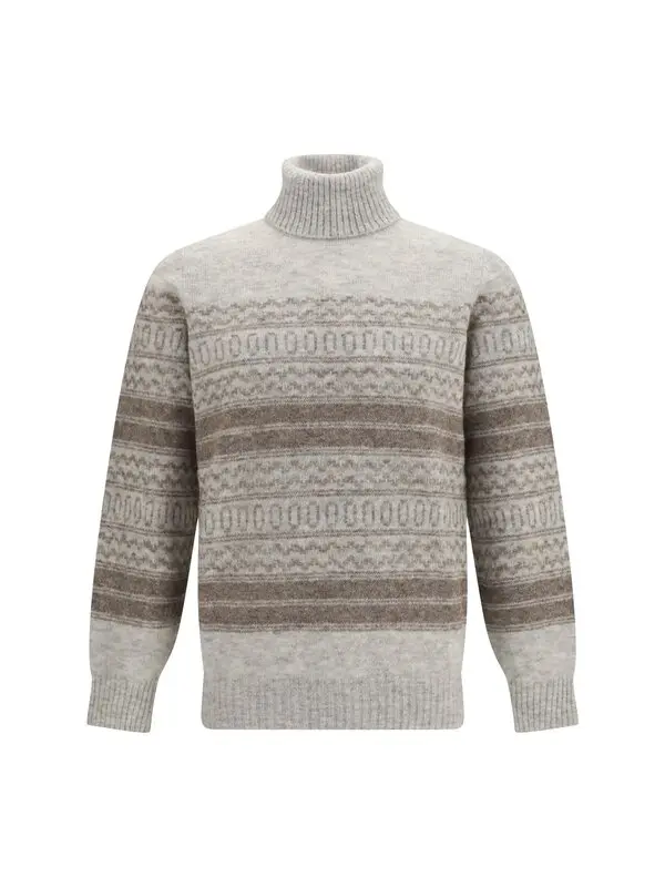 Brunello Cucinelli Fair Isle Knit Turtleneck Sweater - Gray