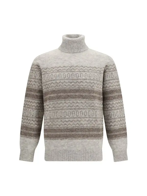Brunello Cucinelli Fair Isle Knit Turtleneck Sweater - Gray