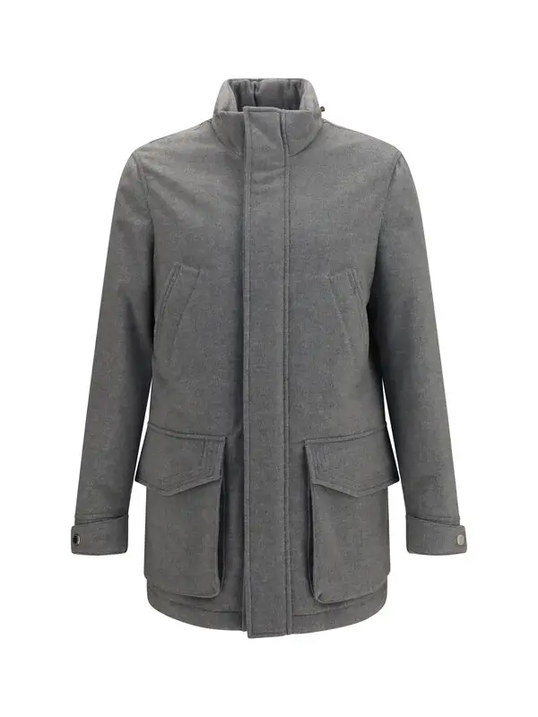 Brunello Cucinelli Cashmere Jacket With Zip And Buttons - Gray