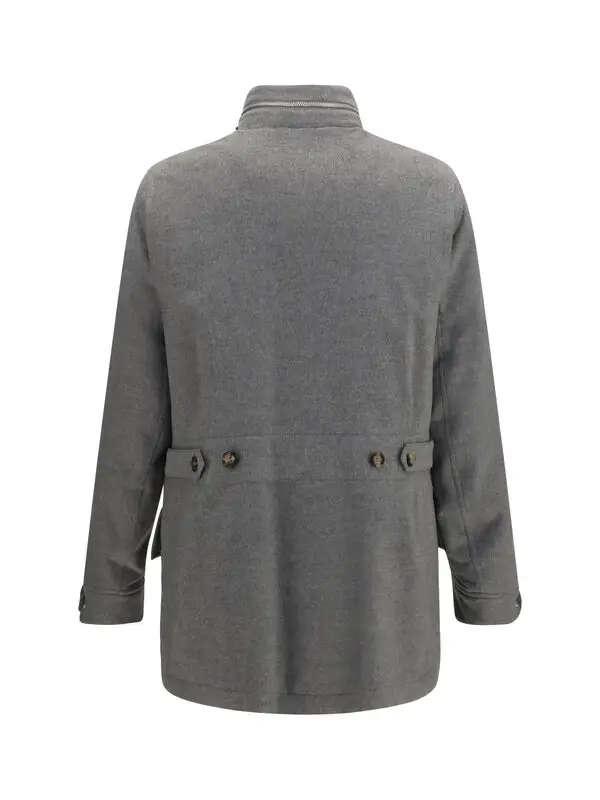 Brunello Cucinelli Cashmere Jacket With Zip And Buttons - Gray