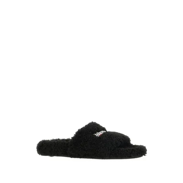 Balenciaga Faux Shearling Slides - Black