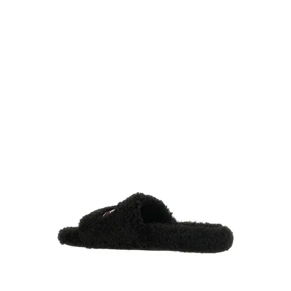 Balenciaga Faux Shearling Slides - Black