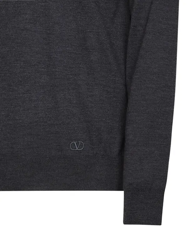 Valentino Garavani Dark Grey Wool Polo Shirt With Vlogo Embroidery - Multicolor