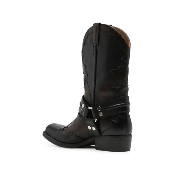 Versace Leather Harness Strap Low Block Heel Shoes - Black